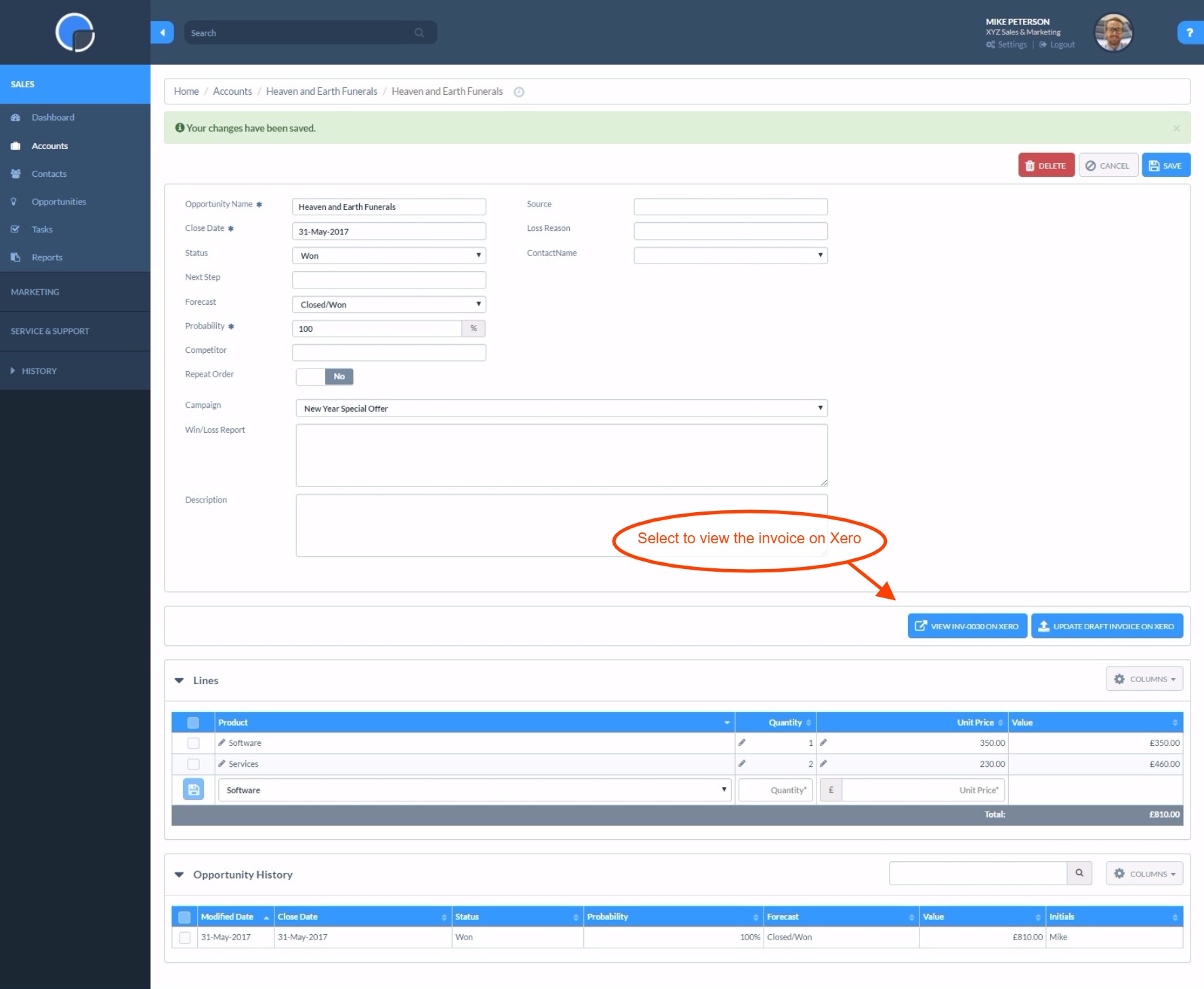 View Invoice In Xero Really Simple Systems CRM Support