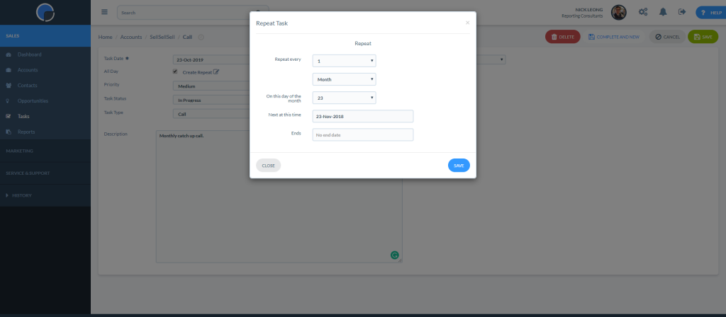 Setting a repeat task schedule - Spotler CRM Support