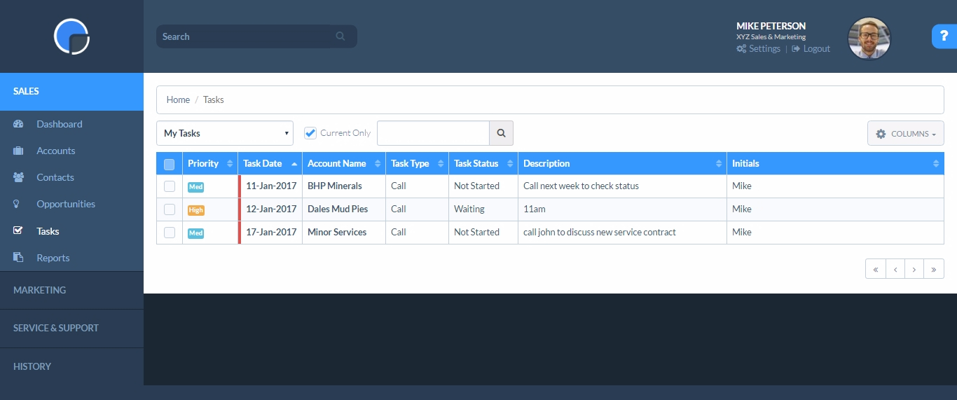 Tasks List - Spotler CRM Support