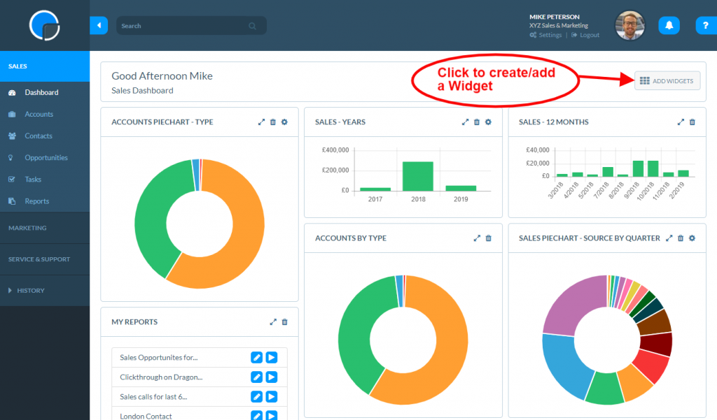 Click To Add Widget Really Simple Systems Crm Support 4488