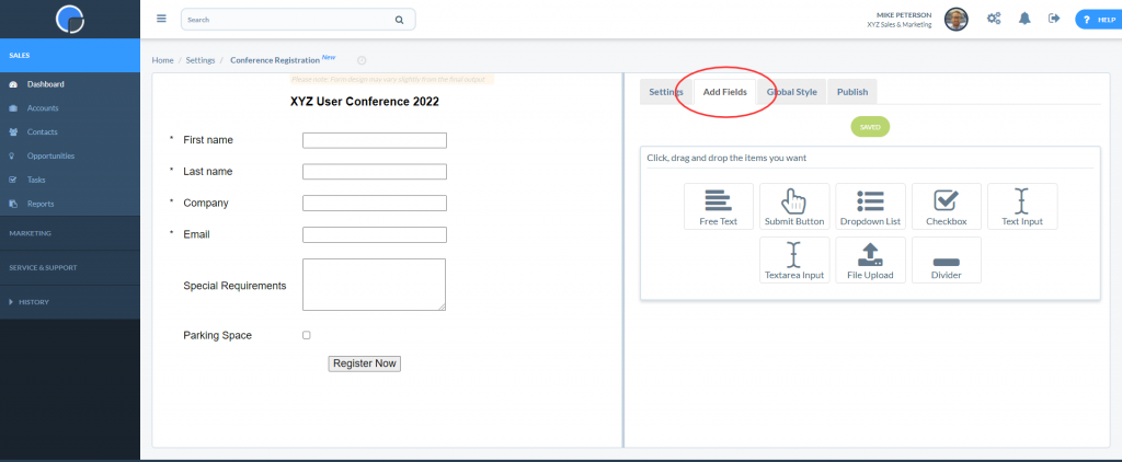 CRM Web Forms | Web Forms in Really Simple Systems CRM