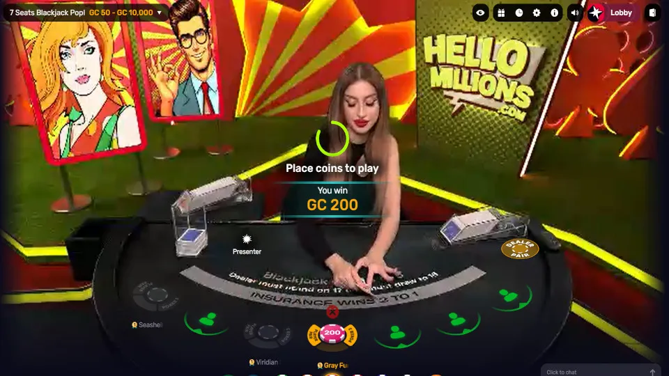 Play 7 Seats Blackjack Pop Live Dealer Game | HelloMillions