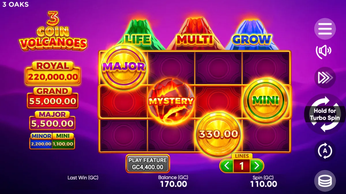 3 Coin Volcanoes Hit the Bonus Slot: Play with Free Spins | SpinBlitz