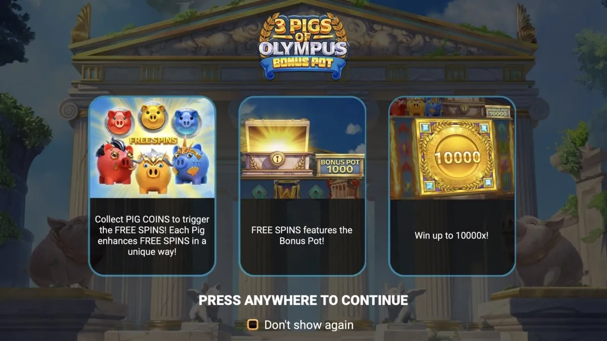 3 Pigs of Olympus Bonus Pot Slot: Play with Free Spins - SpinBlitz