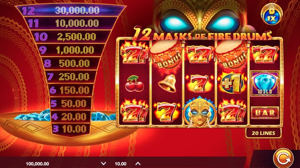 Free 12 Masks of Fire Drums Slot Online by Microgaming | SpinBlitz