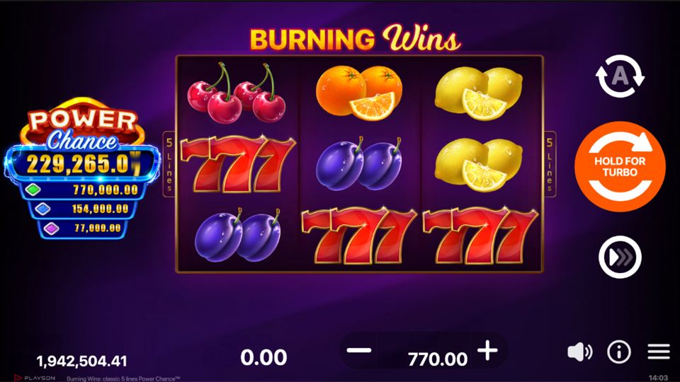 Free Burning Wins: classic 5 lines Power Chance Slot Online by Playson ...