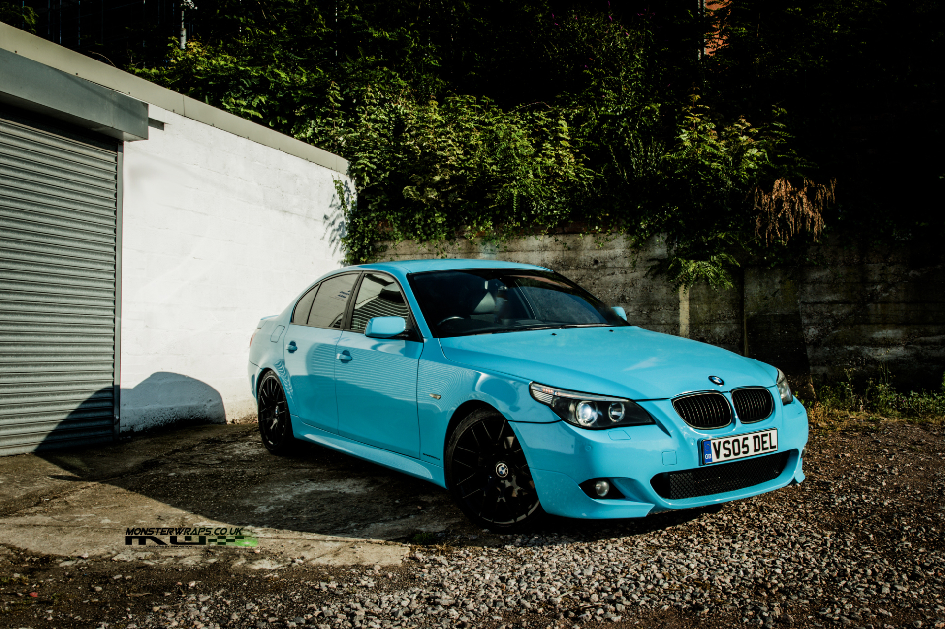 BMW E60 5 series gloss sky blue wrap | Monsterwraps Southampton Hampshire