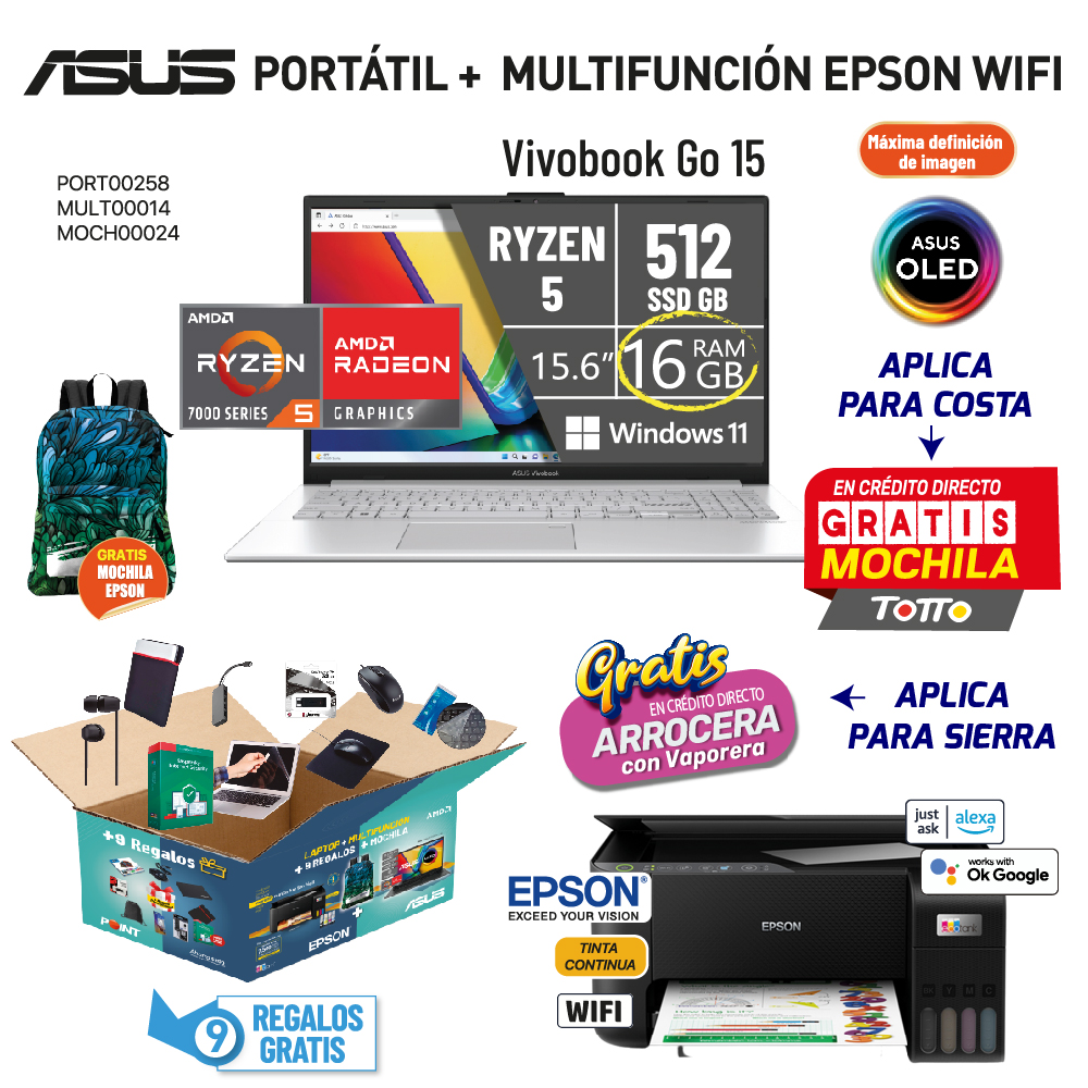MEGA COMBO 3 PORTATIL ASUS + MULTIFUNCION EPSON WIFI | Crédito Directo ...