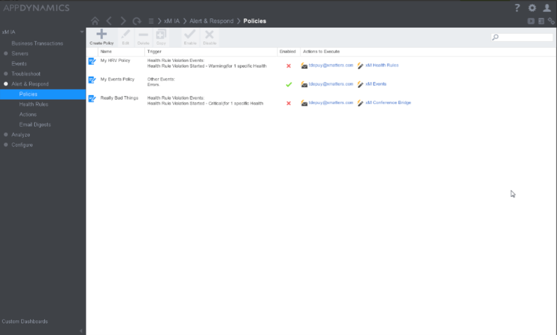 Appdynamics Integration Xmatters