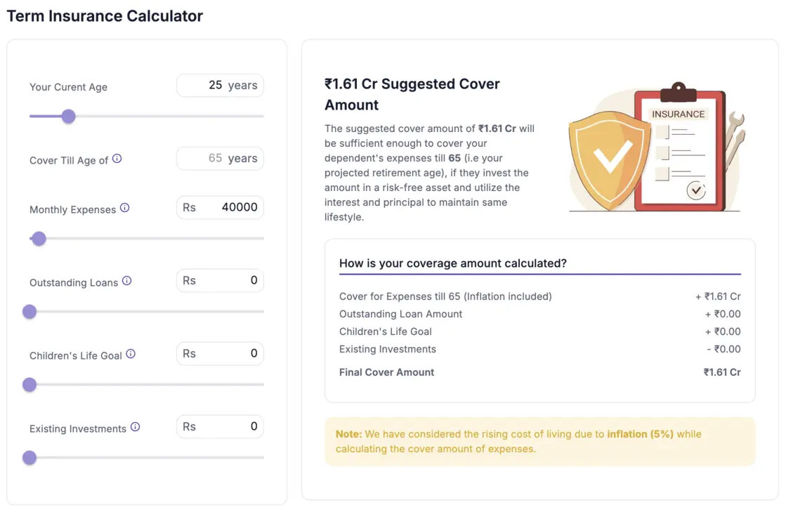 Term Insurance Calculator in India without Personal Information