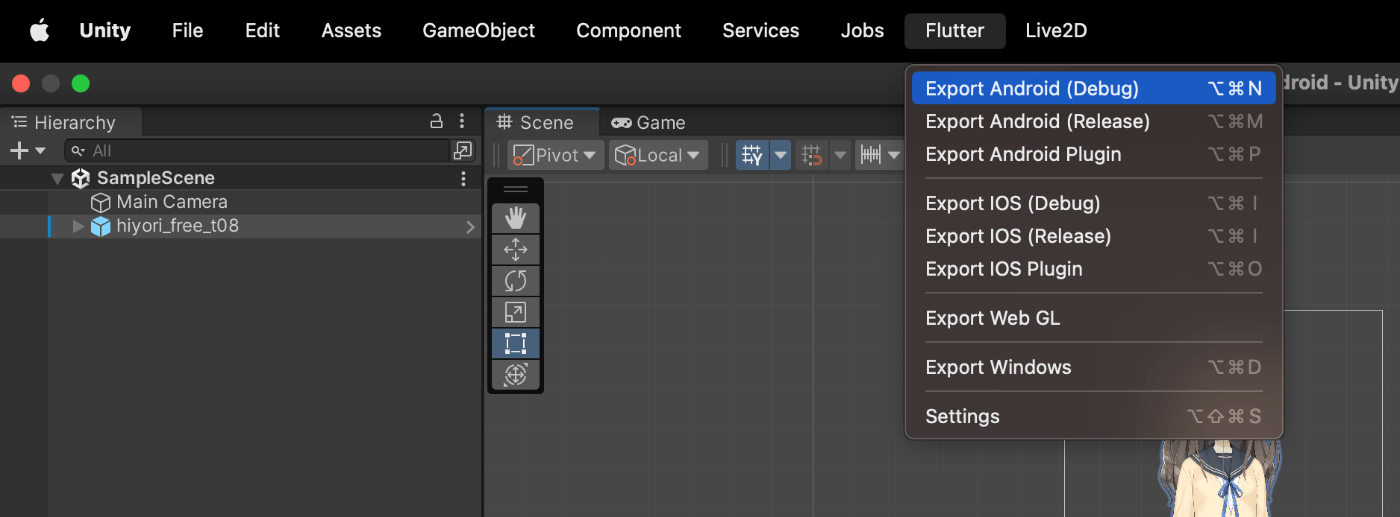 Flutterアプリ上でUnity経由のLive2Dキャラクターを動かす