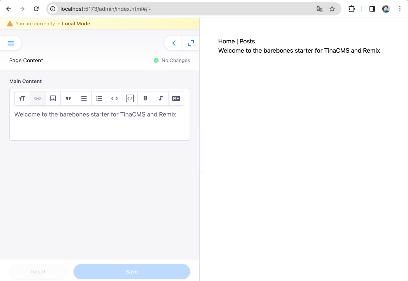 TinaCMS の Getting Started をやってみる