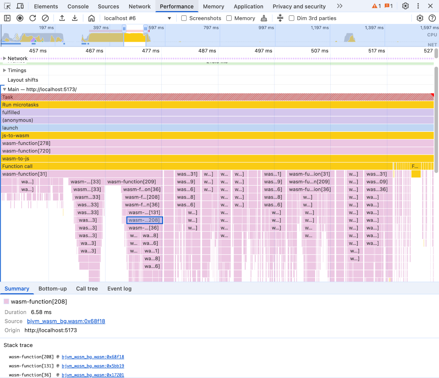 devtools のPerformance タブで wasm の関数名を出したい（出せた）