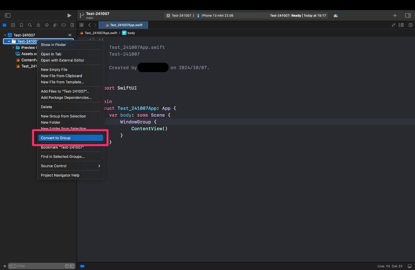 【Xcode16】ファイルとフォルダの並び替えができない場合の対処法