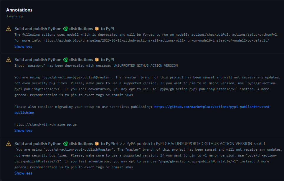 Pypi Publish Github Actions アップデートログ 2023 08 14