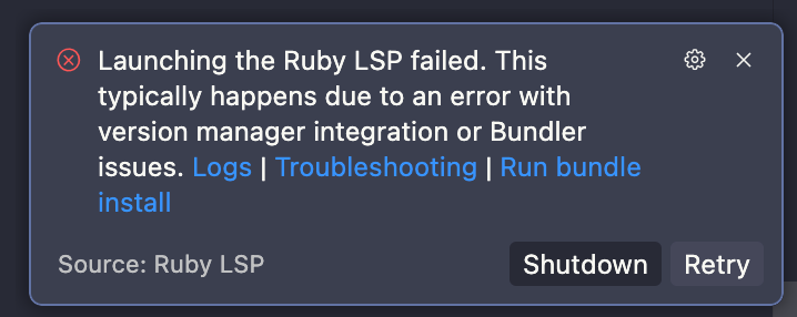 Ruby LSP の起動に失敗する