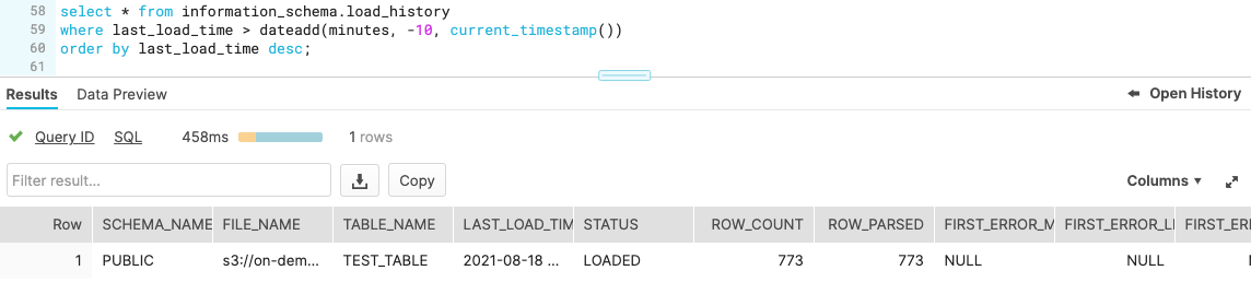 Snowflake COPY INTO FROM Stage INSERT INTO SELECT FROM Stage 