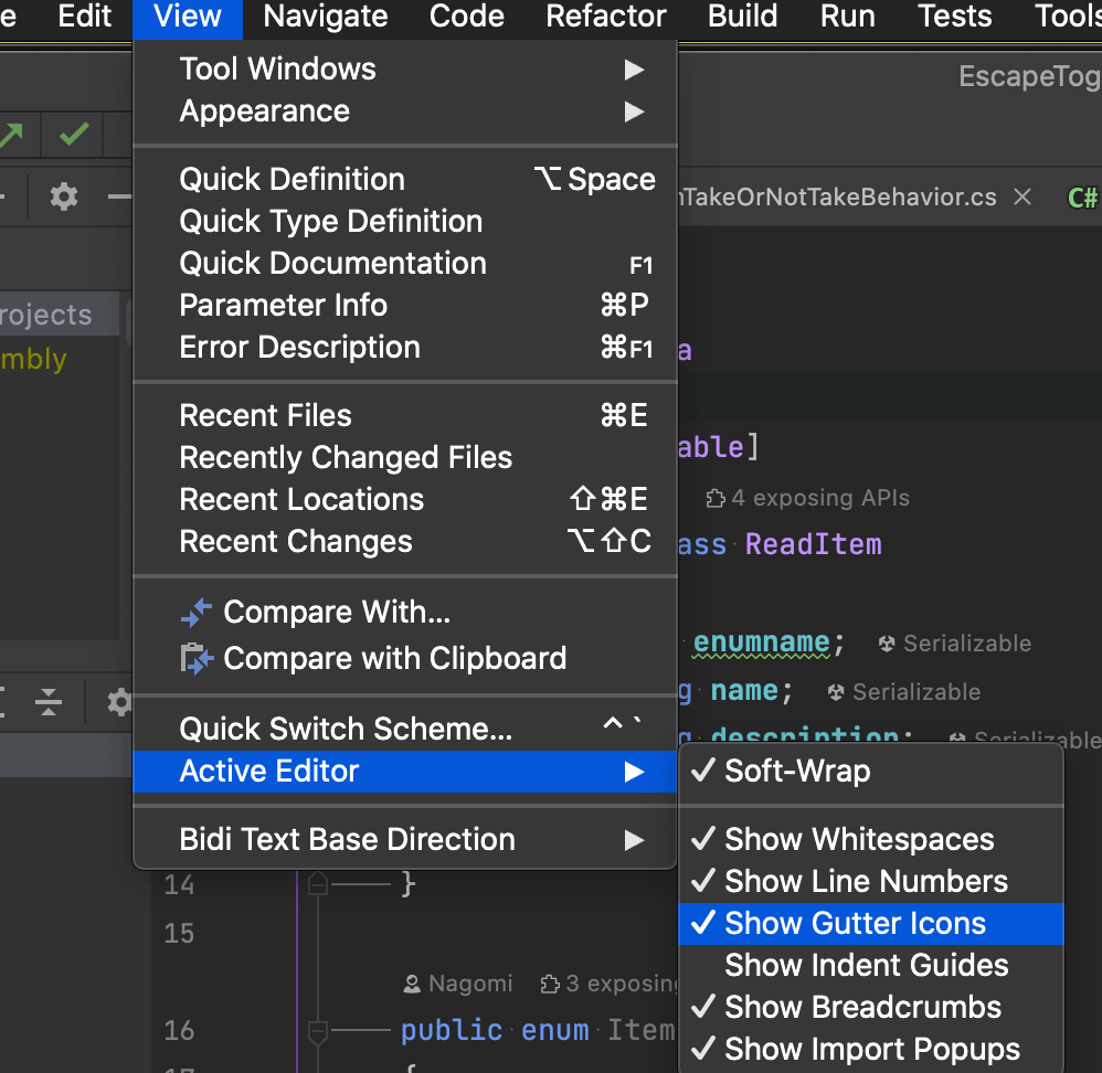 Riderでの行番号の横長問題[Intellij]