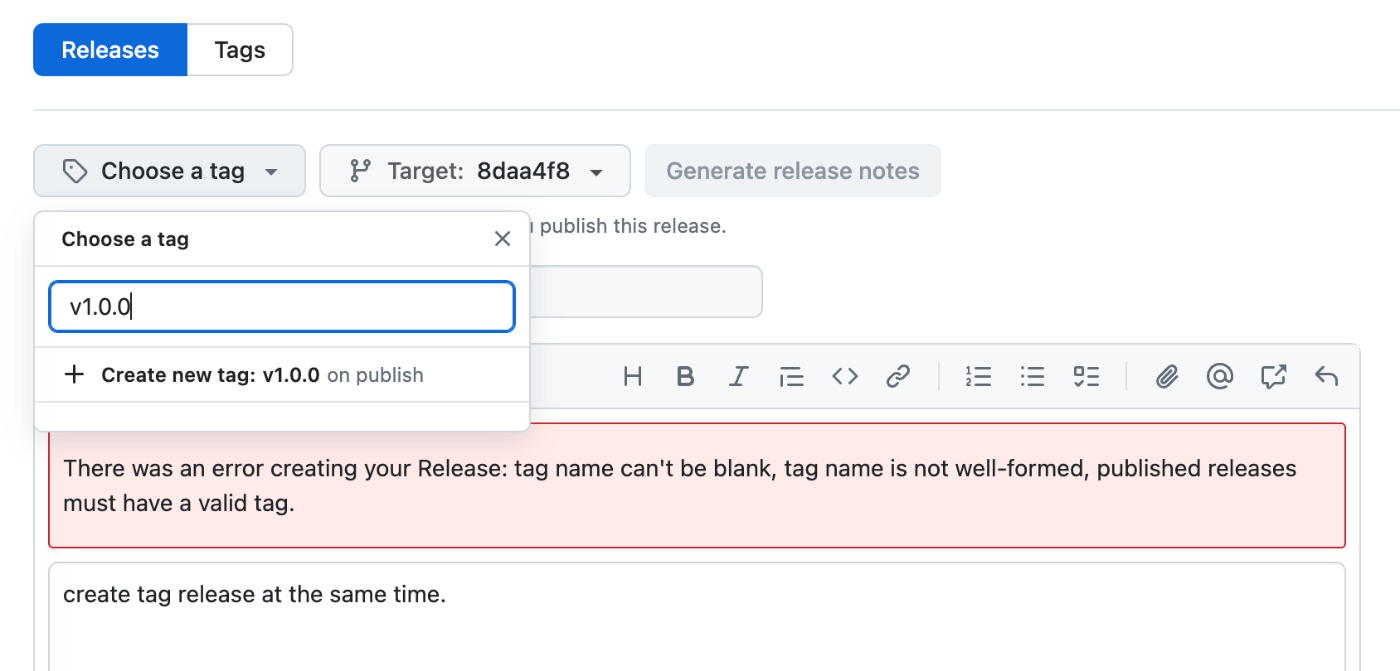 about release and tag in GitHub