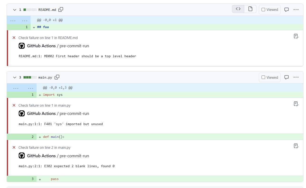 pre-commitの出力に対してProblem Matchersを適用して、GitHubのPullRequestにAnnotationする