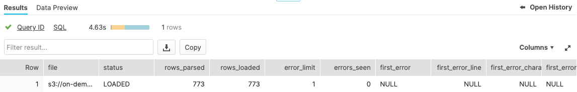 Snowflake COPY INTO FROM Stage INSERT INTO SELECT FROM Stage 