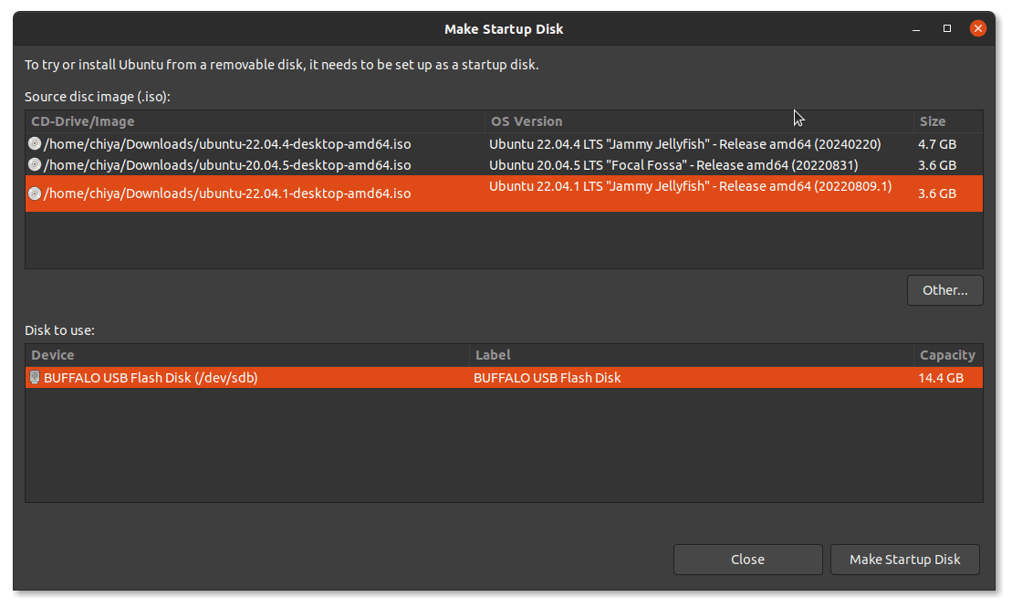 Ubuntu 20.04でUbuntu 22.04の起動USB diskを作成する