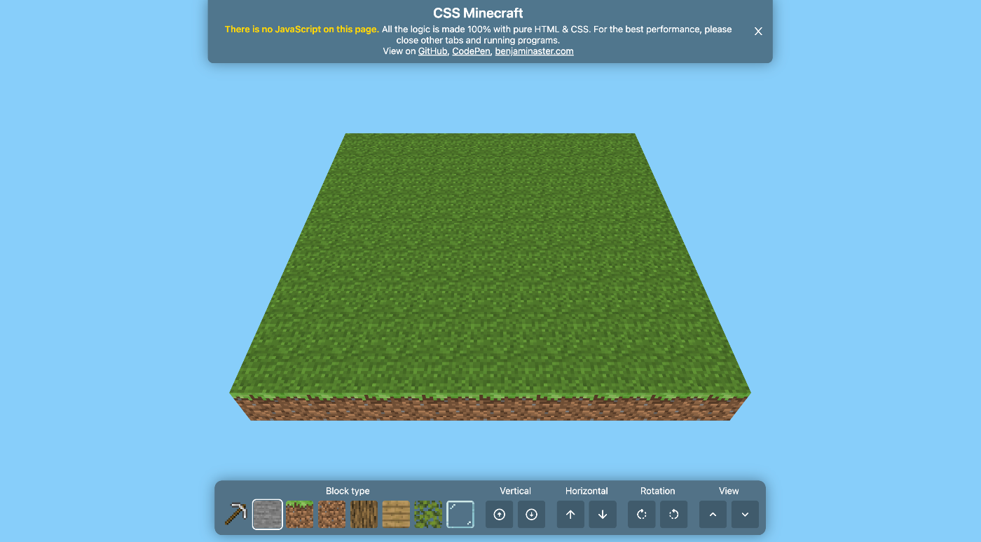 CSS-Mincraftに感動したので、LLMでブロック積み上げるものを作ってみる