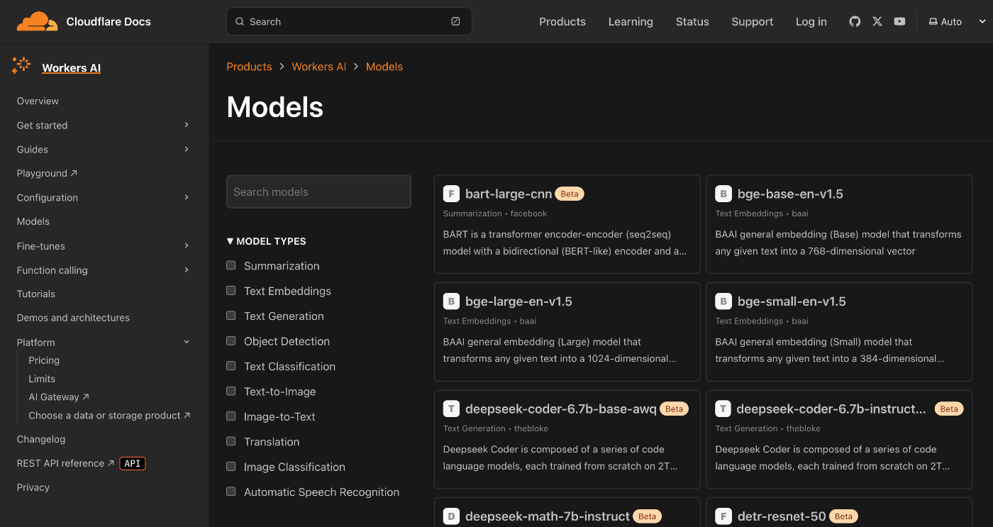 Cloudflare Workers AIのモデルまとめ