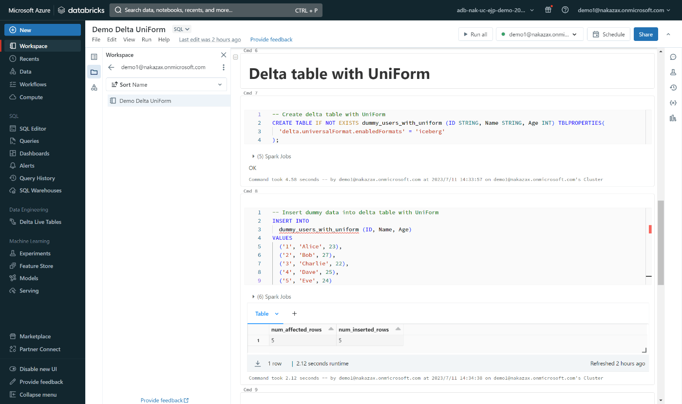 Experiment for Delta UniForm & Microsoft Fabric Shortcut
