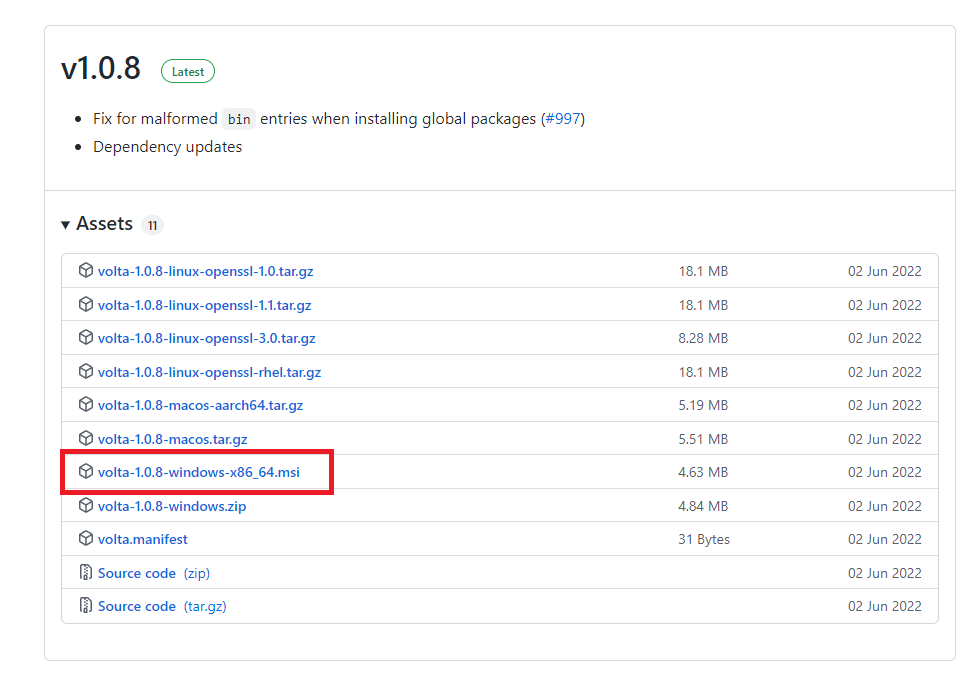 WindowsでVoltaのバージョンをアップデートする