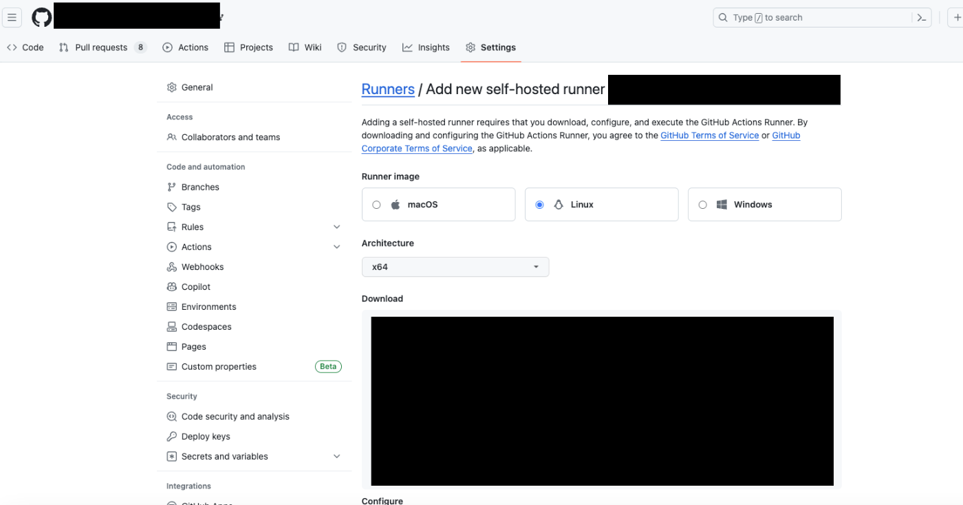 Githubセルフホステッドランナーの設定