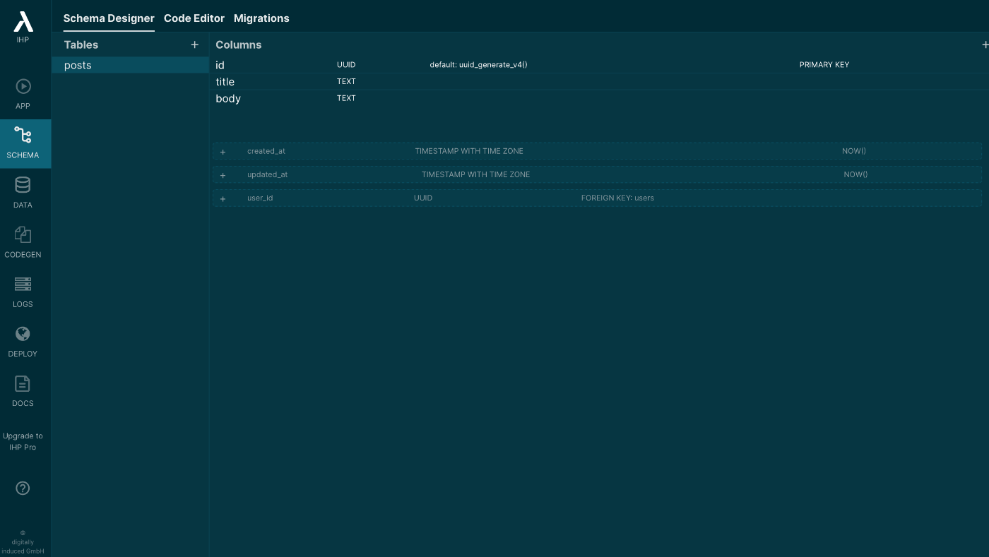 IHP(Haskell)でGUIベースのスキーマデザイナーを使ってCRUDを5分で作ってみる