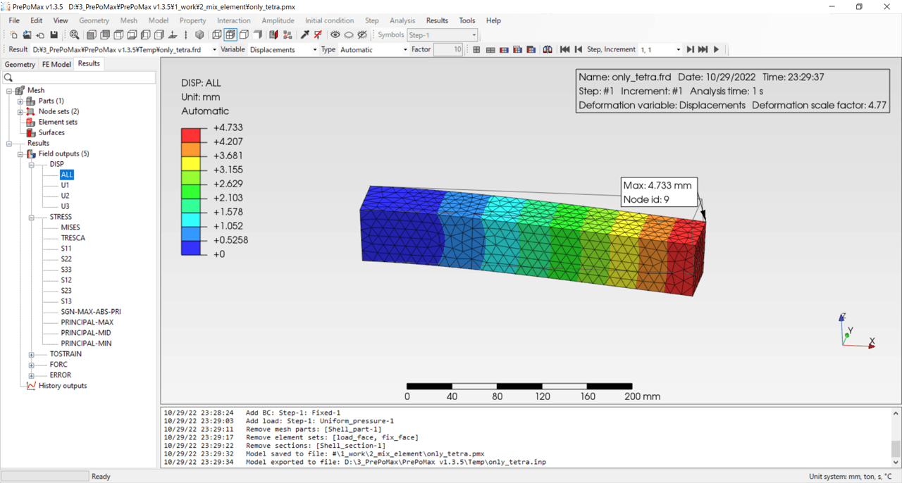 Salomeで作ったメッシュを使ってPrePoMaxで解析する【 ピラミッド要素が含まれる場合は要注意】