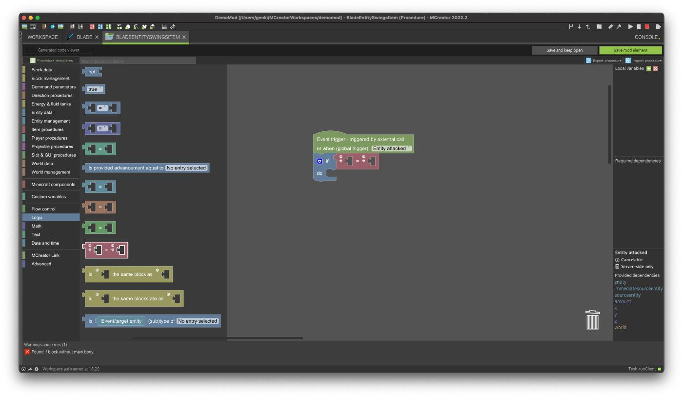 [MineCraftModding]MCreator:特殊武器作成(狼召喚)