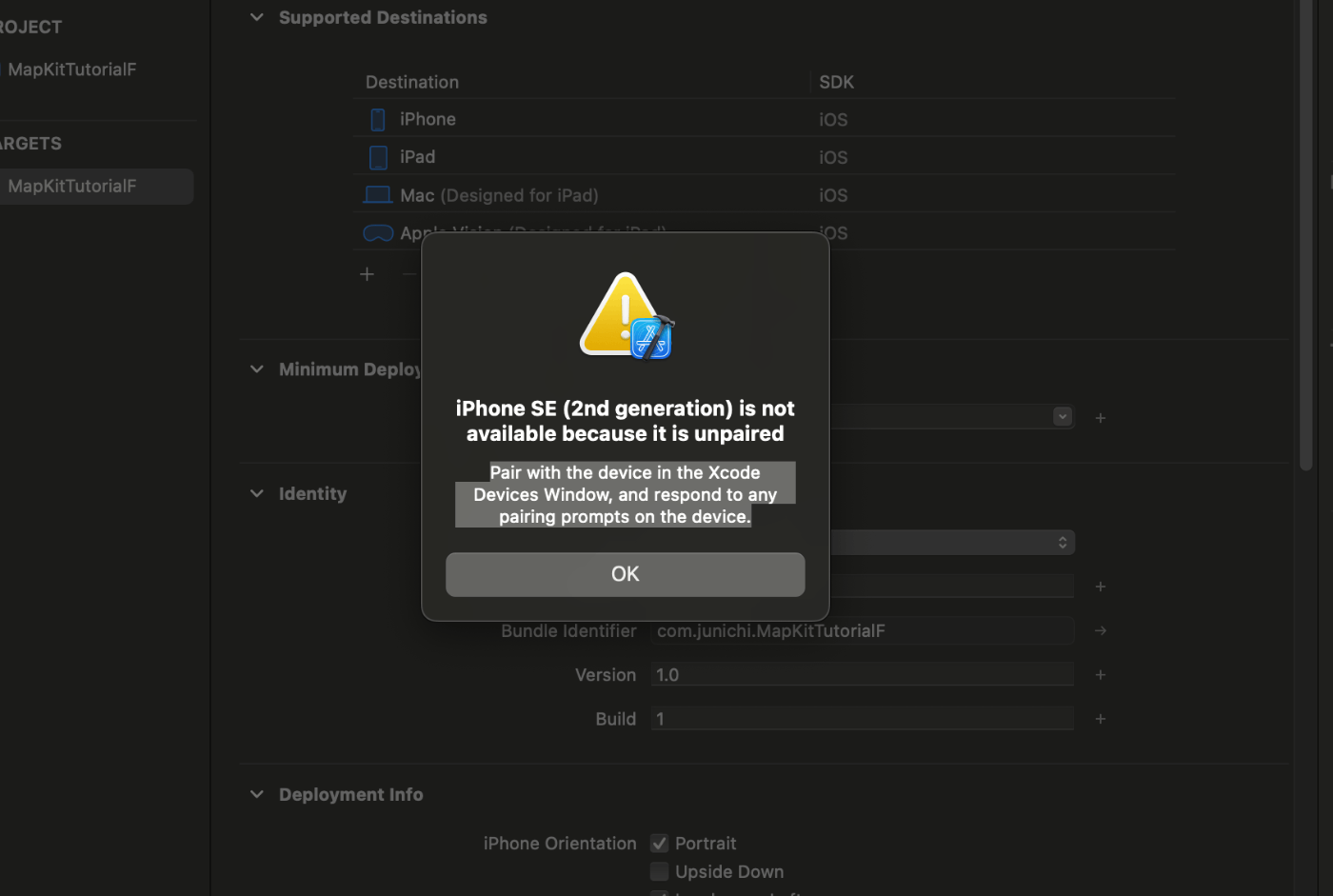 iPhone SE (2nd generation)’s iOS 17.1.1 doesn’t match MapKitTutorialF.