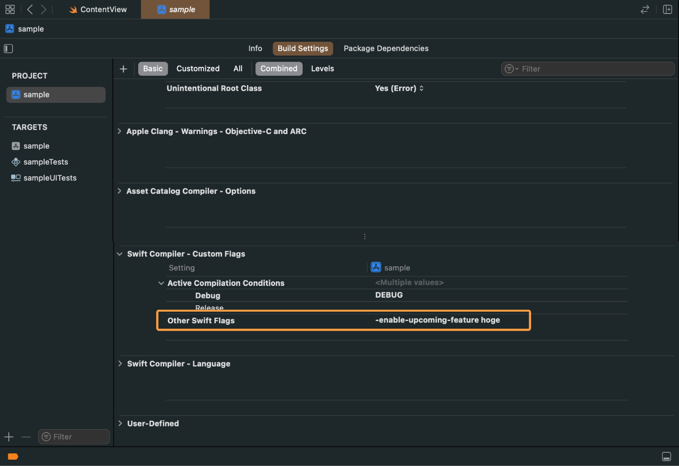 Xcode ProjectのGUI上でBuild Settingsに値を追加したい