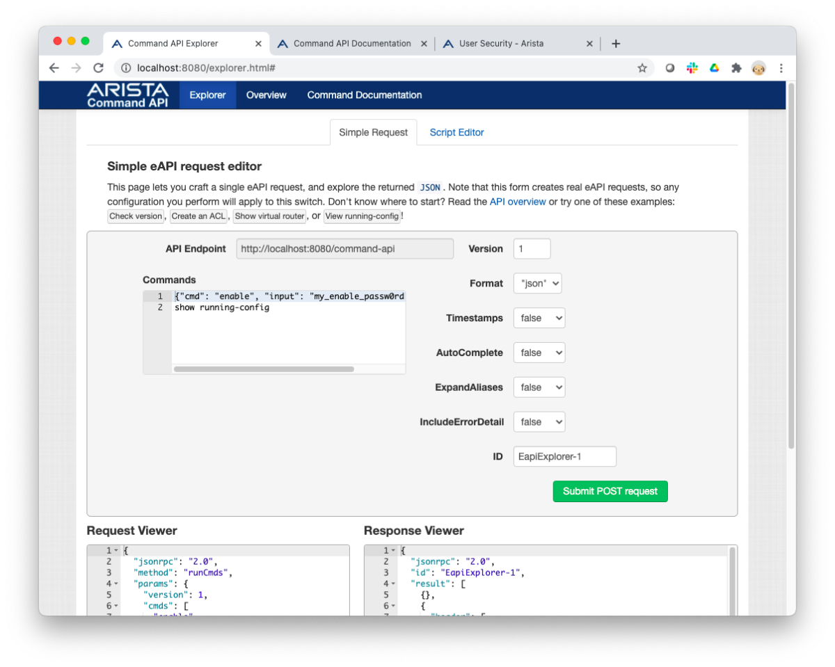 AristaのeAPIを試してみたいが実物がないのでcEOSでやってみる