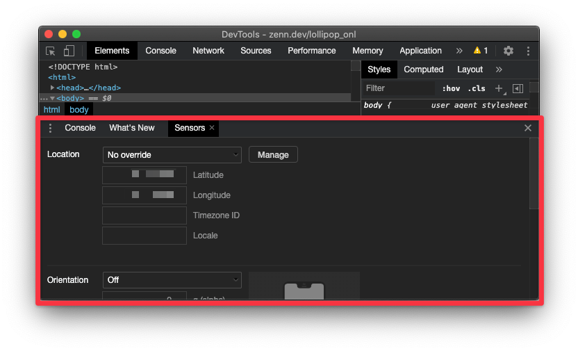 Chrome DevTools の Sensors タブを使ってみよう