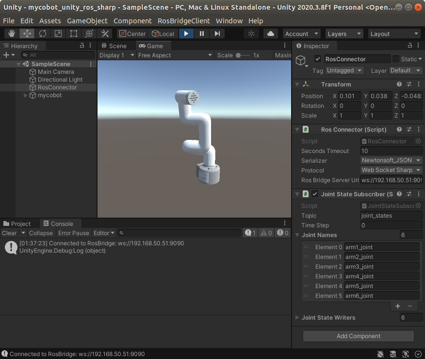 myCobotをシミュレータ(Gazebo, Unity）上で動かす