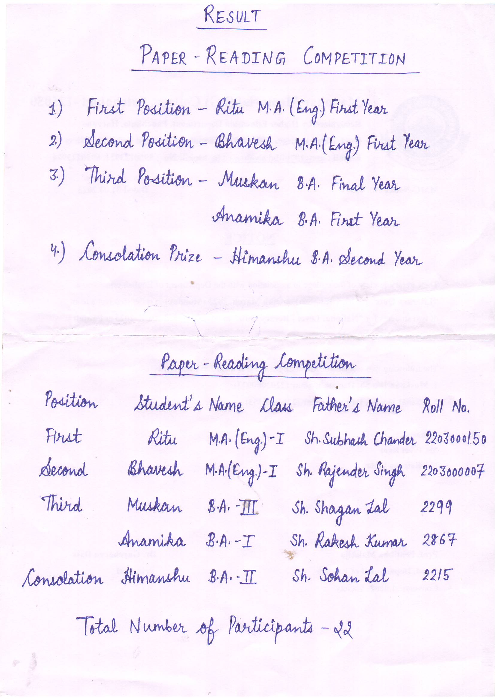 Activities | Paper Reading Competition organised by The Literary ...